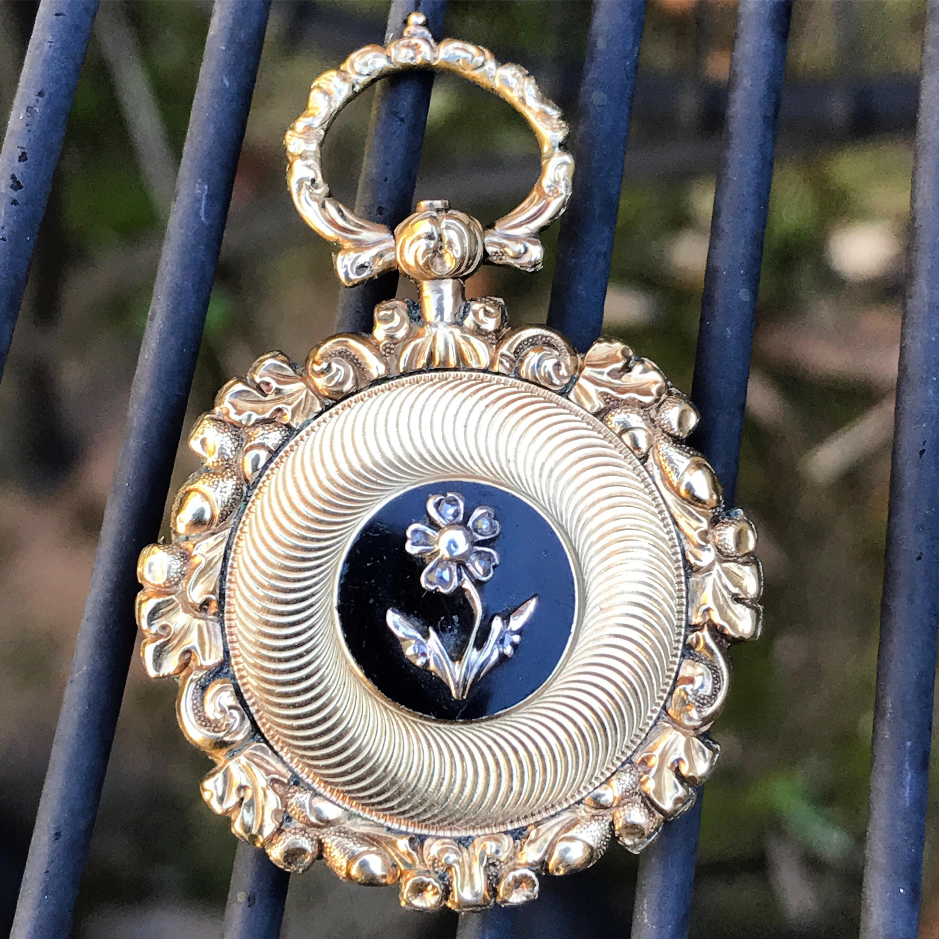SOLD: Georgian gold mourning locket with rose-cut diamond forget-me-not ...