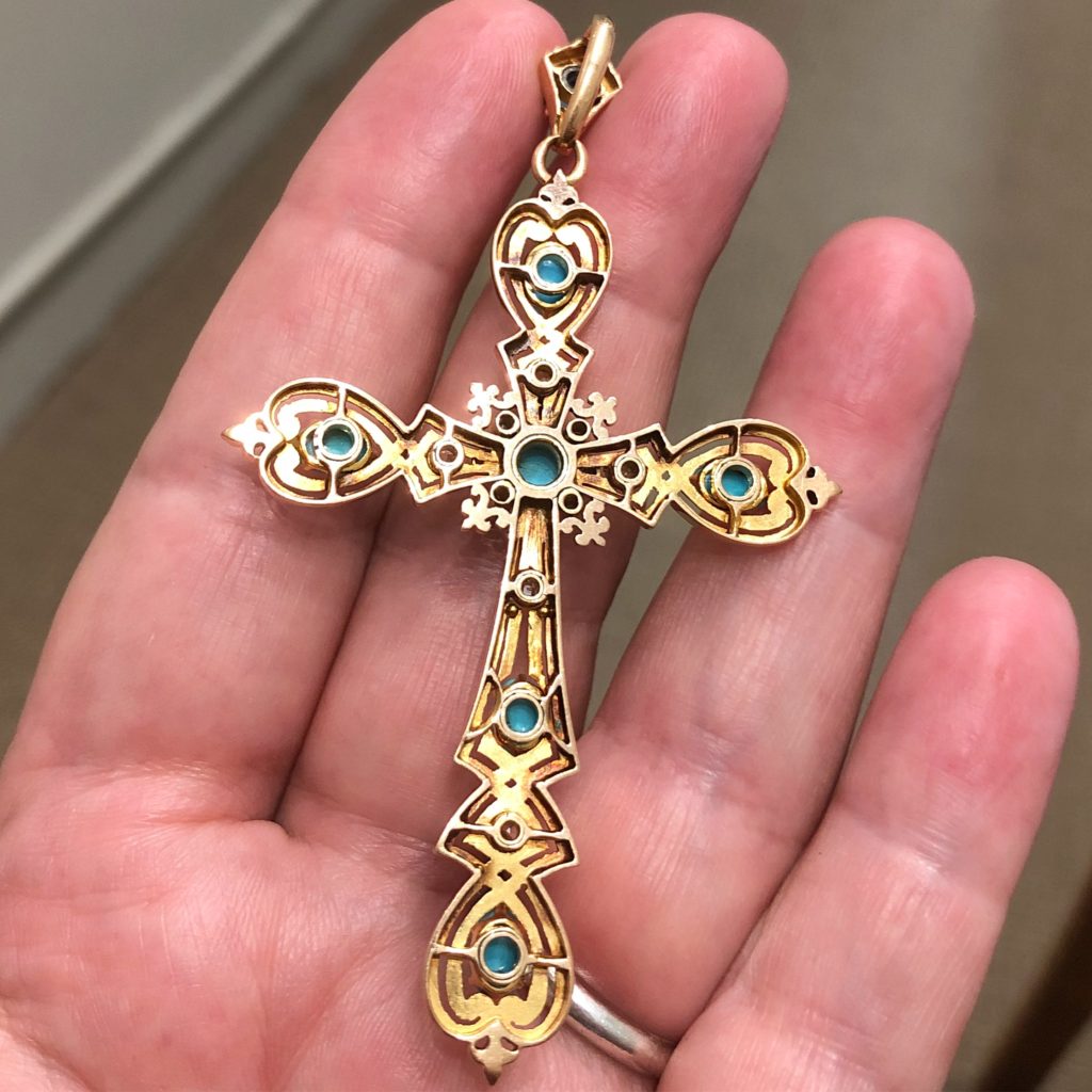 SOLD: Turquoise and diamond gold cross, circa 1880 | Karen Deakin Antiques