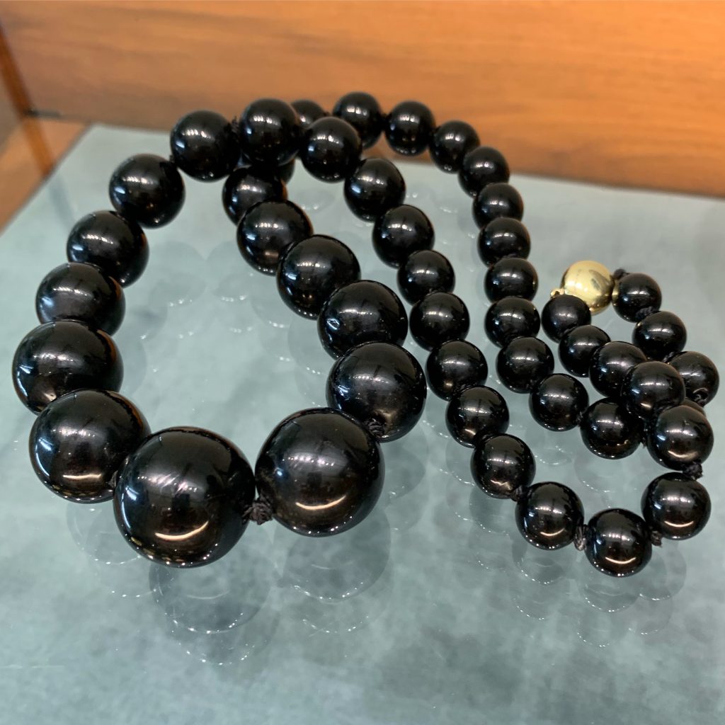 SOLD: Whitby jet beads with a gold clasp, 26 inches, 19th century ...