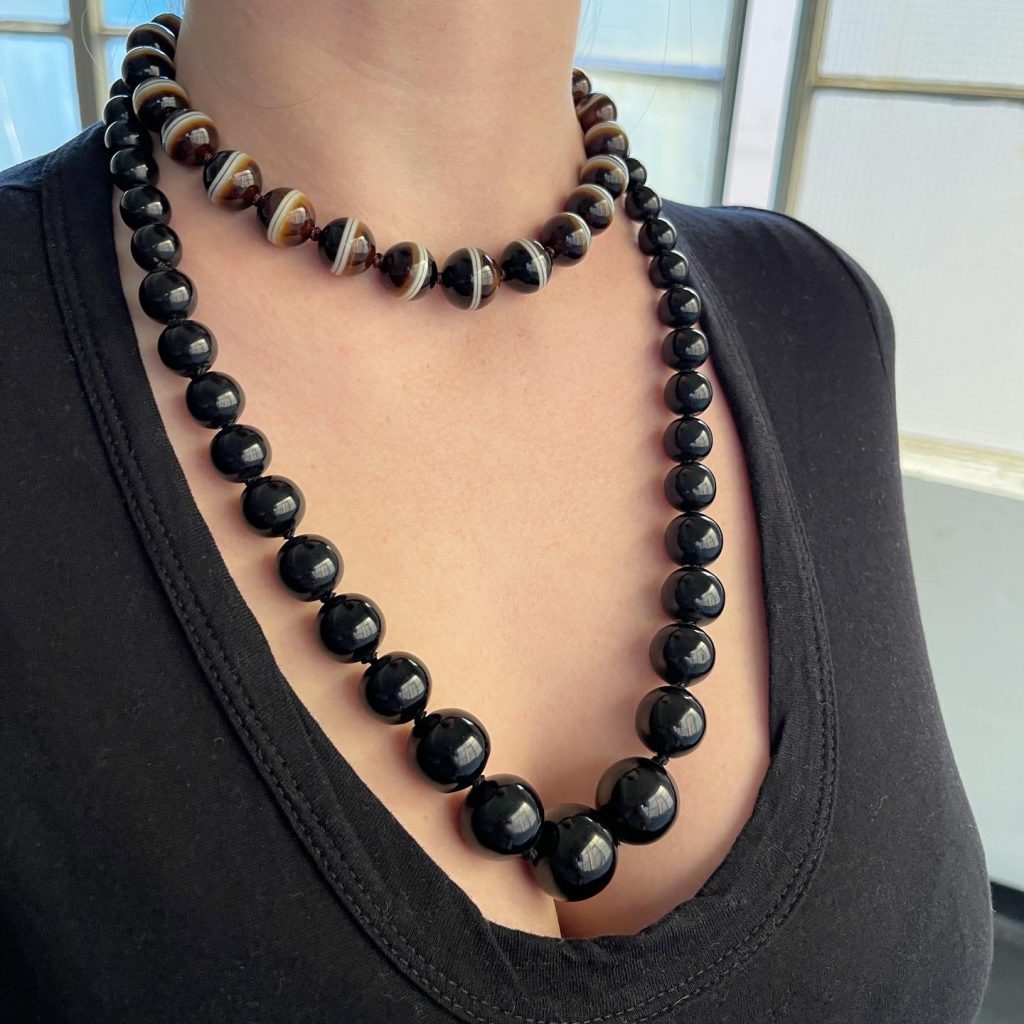 SOLD: Whitby jet beads with a gold clasp, 26 inches, 19th century ...