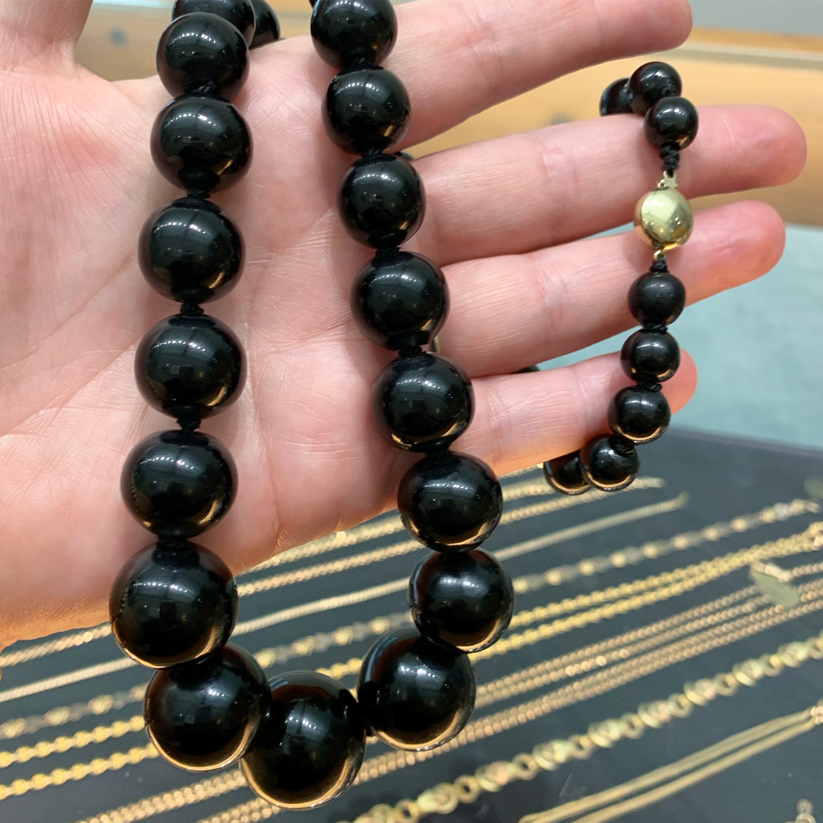 Whitby jet beads with a gold clasp, 26 inches, 19th century | Karen ...