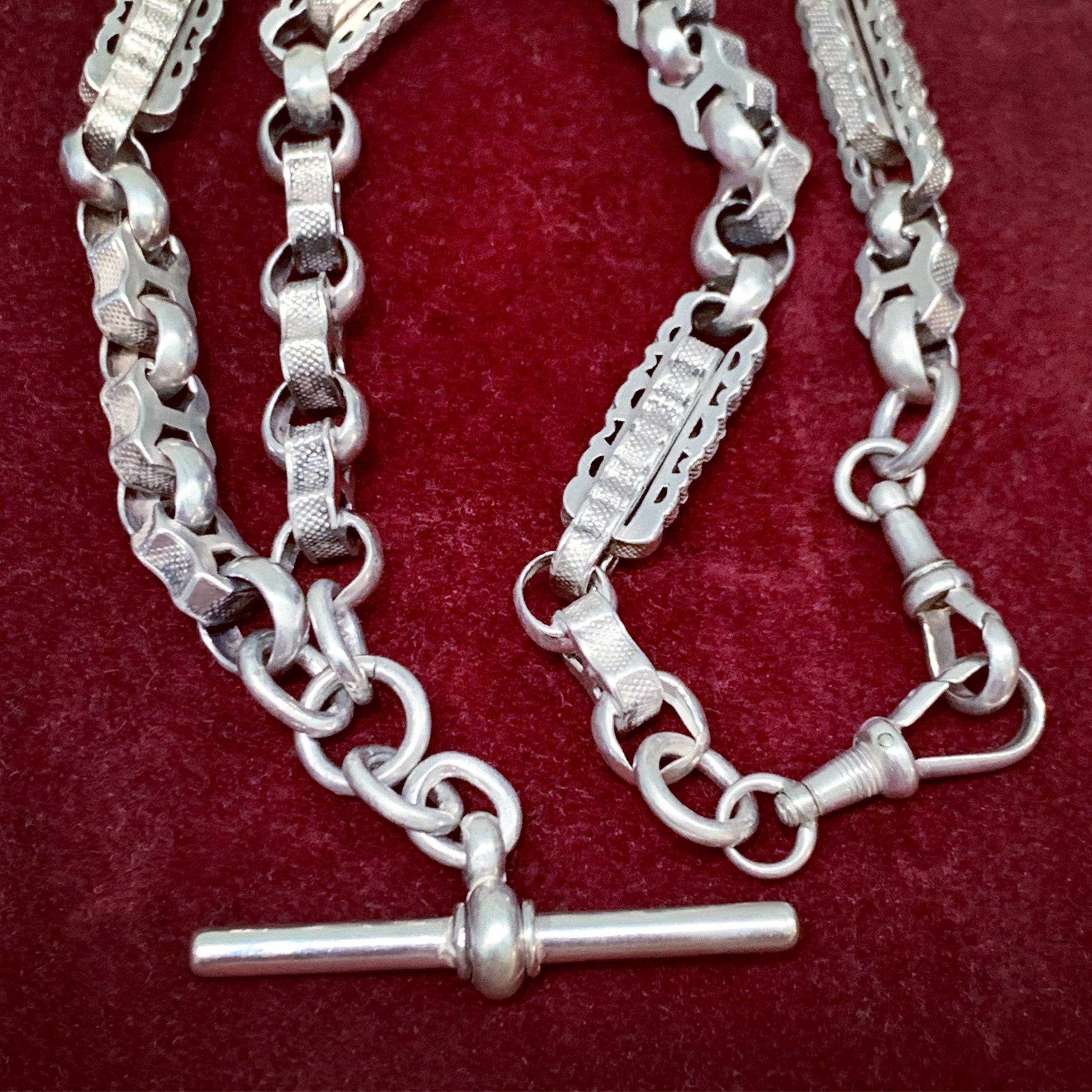 SOLD: Victorian sterling silver watch chain, 16 1/2 inches, circa 1880 ...