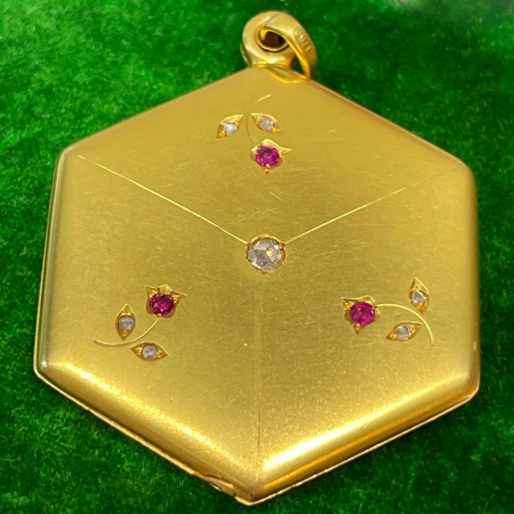 Gold mirror locket with ruby and diamond roses, circa 1920 | Karen ...