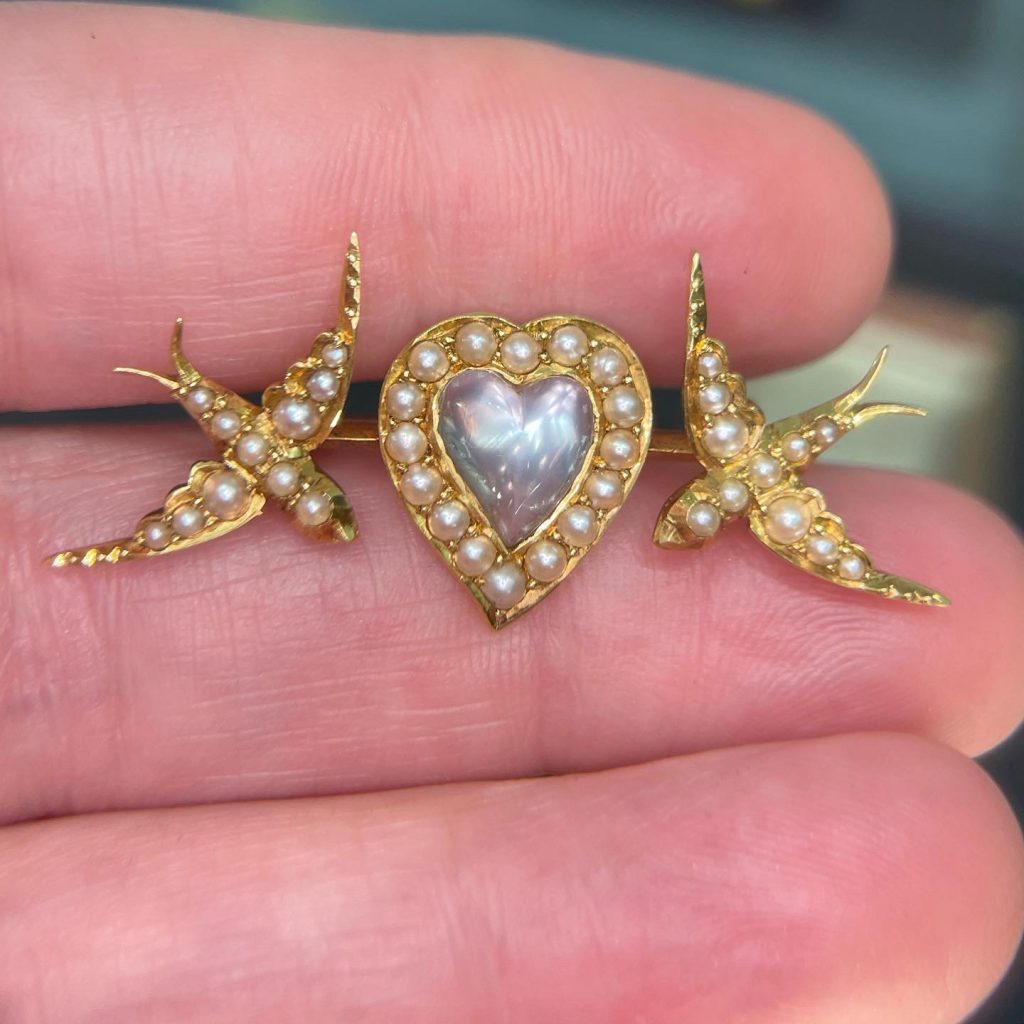 SOLD: Victorian moonstone and natural pearl brooch with heart and ...