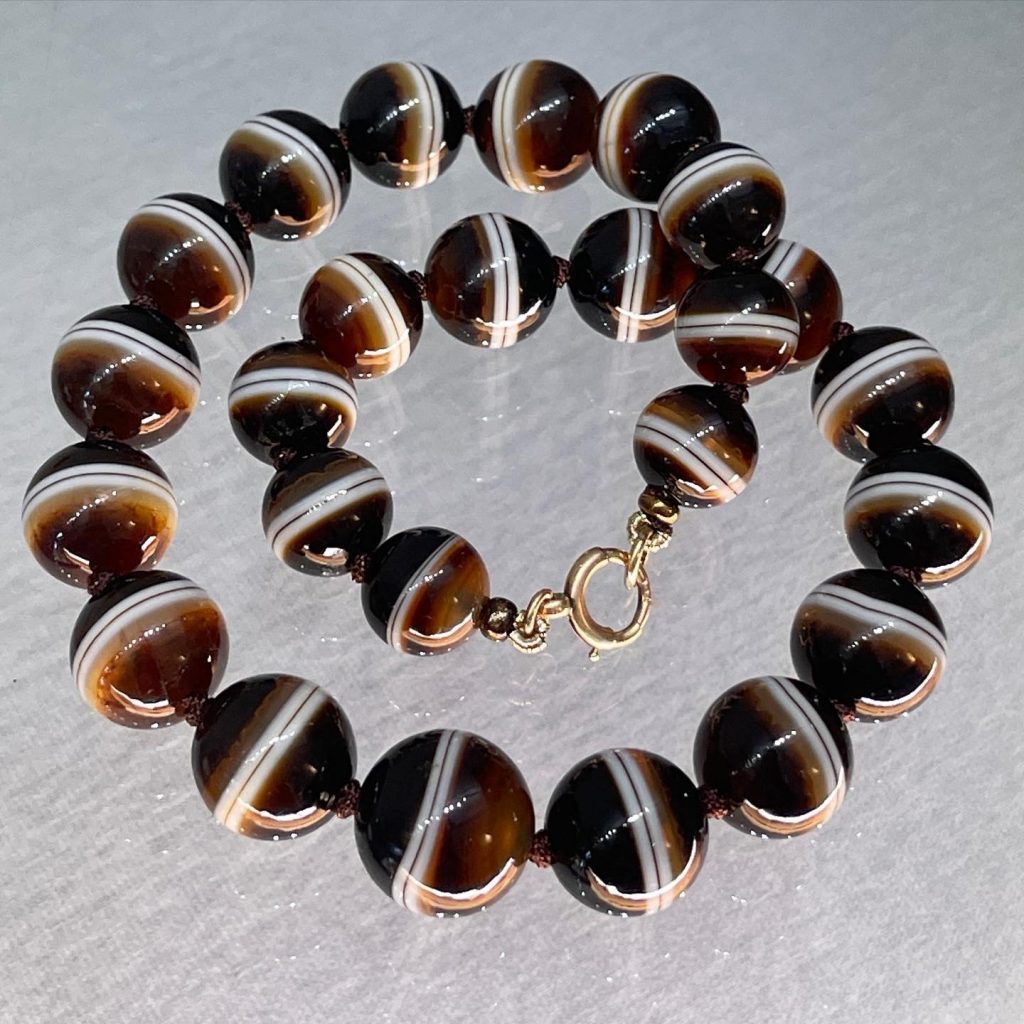 SOLD: Victorian banded agate bead necklace, 16 1/4 inches, circa 1880 ...