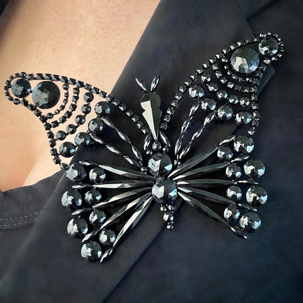 Large French jet butterfly brooch | Karen Deakin Antiques