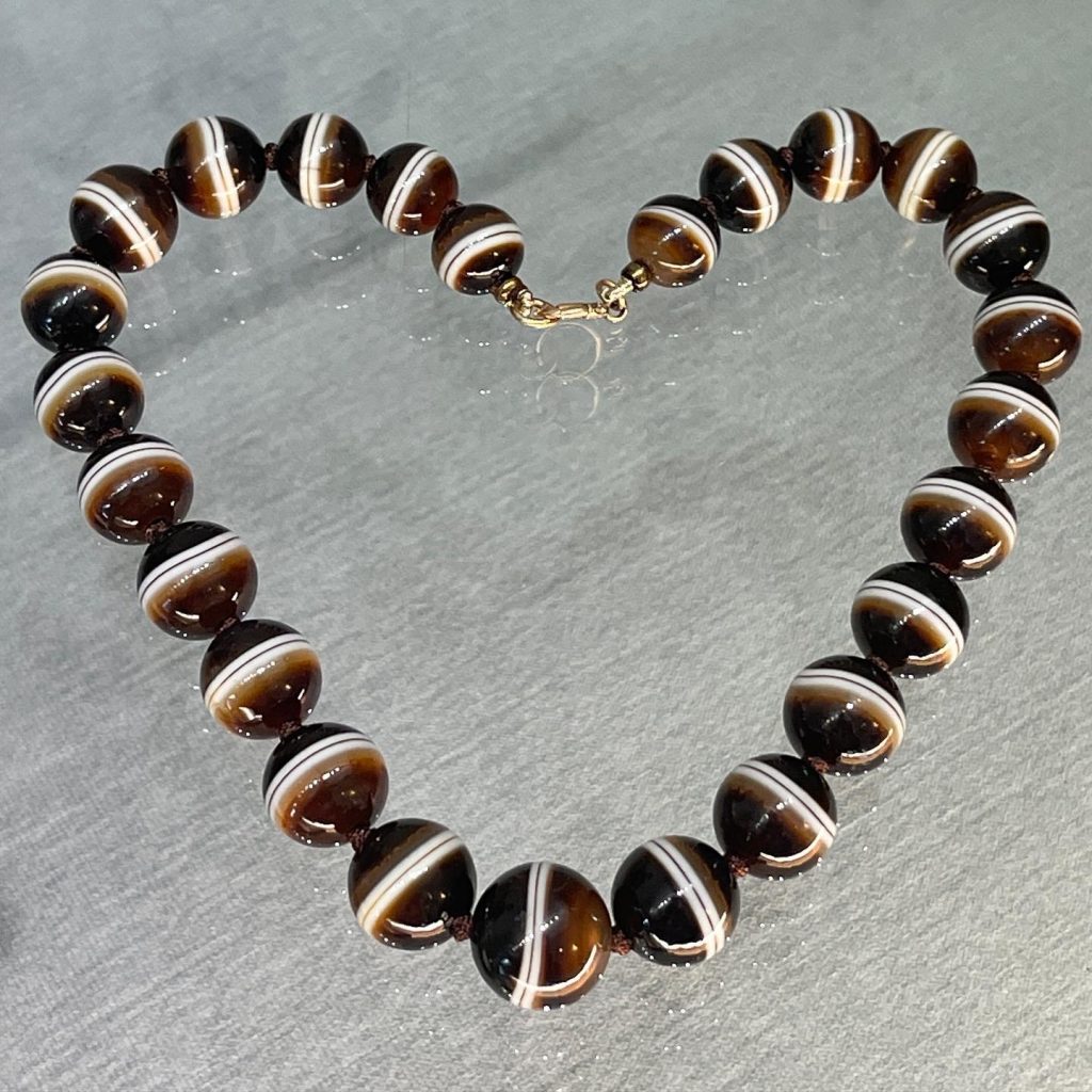 SOLD: Victorian banded agate bead necklace, 16 1/4 inches, circa 1880 ...