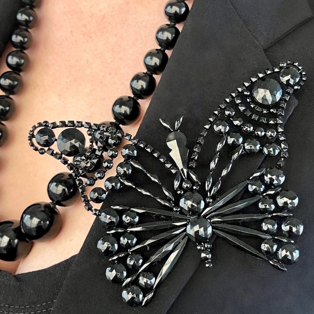 Large French jet butterfly brooch | Karen Deakin Antiques