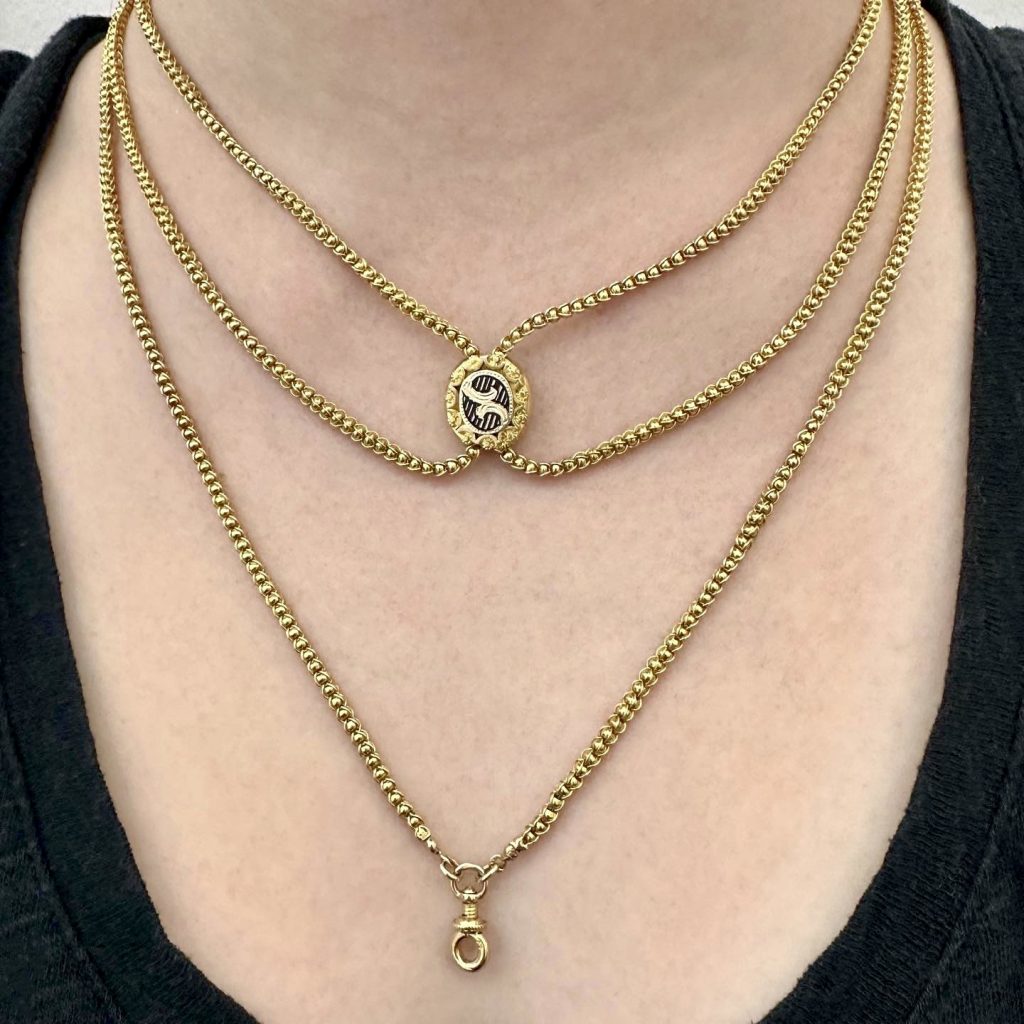 SOLD: Eighteen-carat gold guard chain with pearl slide, late 19th ...
